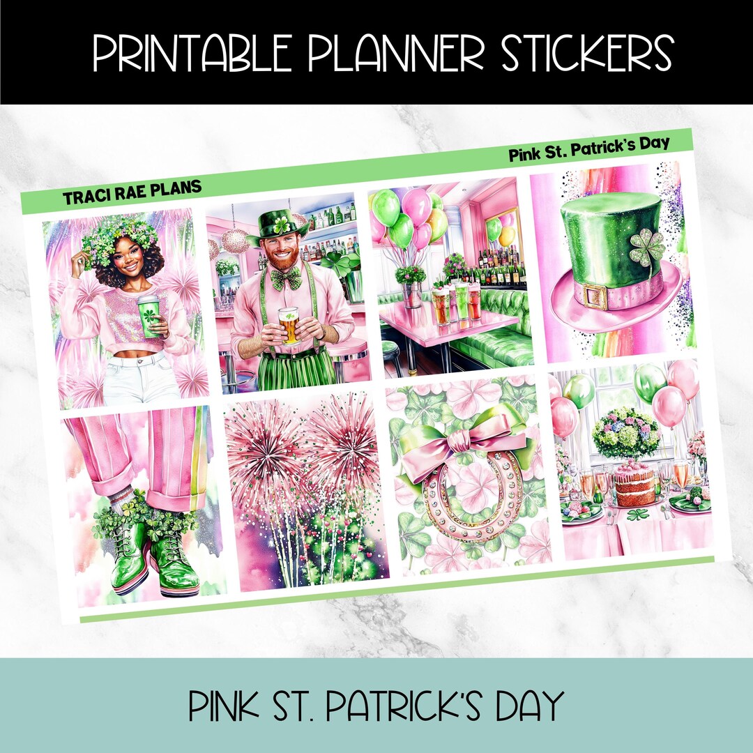 Printable Vertical Sticker Kit - Pink St. Patrick's Day - Etsy