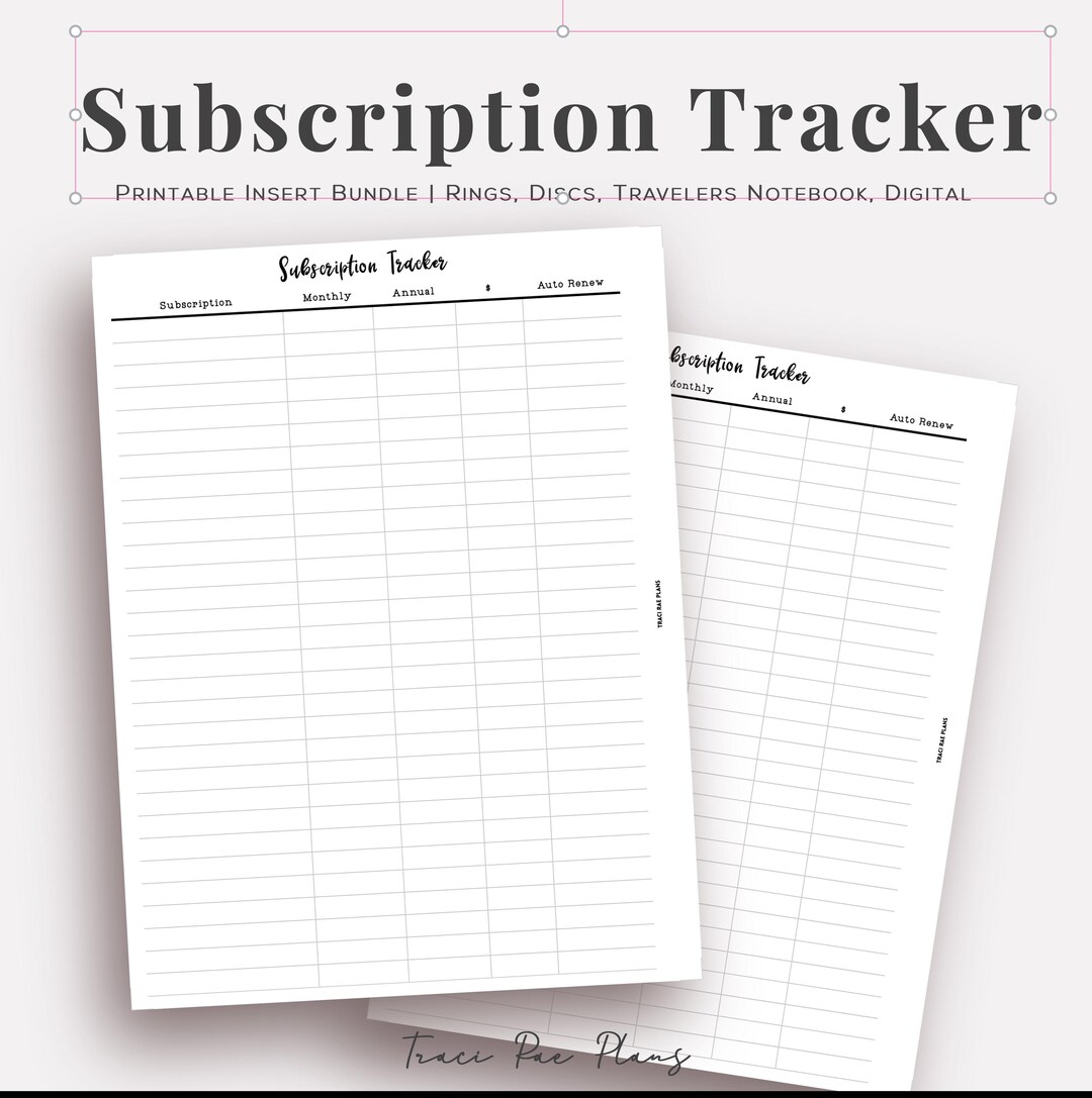 Printable Insert Bundle - Subscription Tracker - Etsy