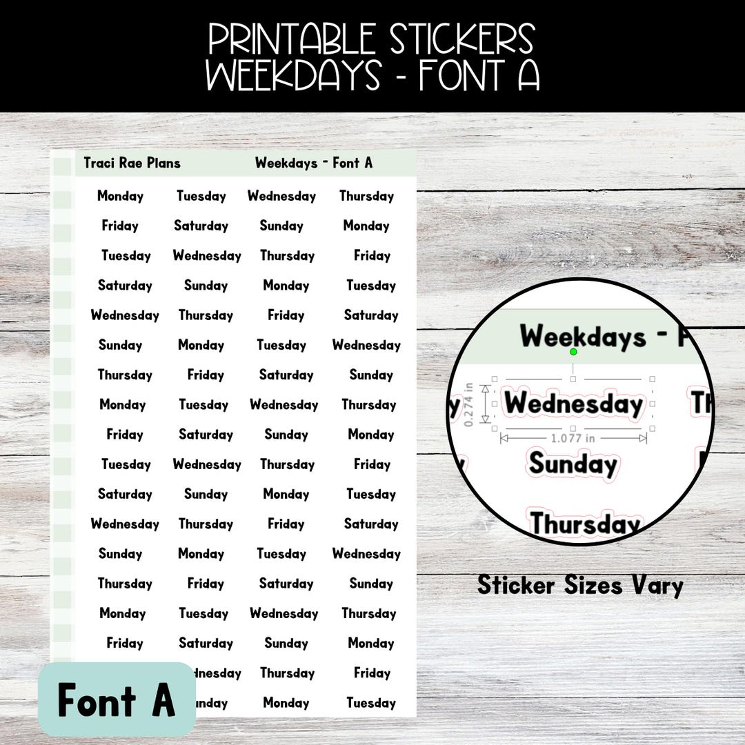 Font A Printable Weekday Script Stickers - Etsy