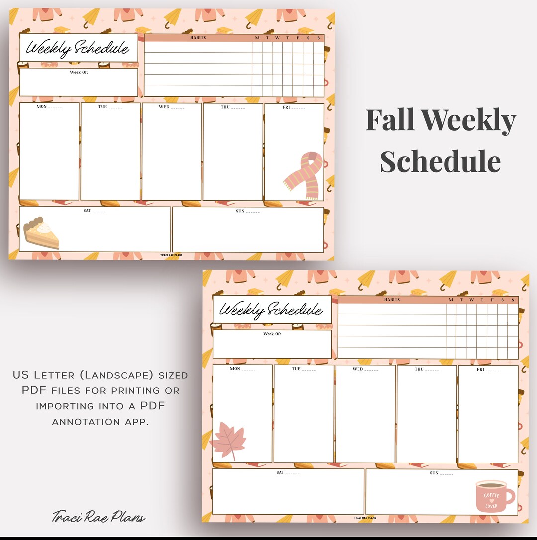 Digital/printable Fall Weekly Schedule Landscape - Etsy