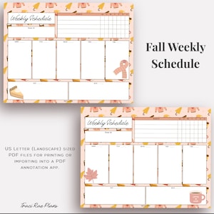 Digital/printable Fall Weekly Schedule Landscape - Etsy