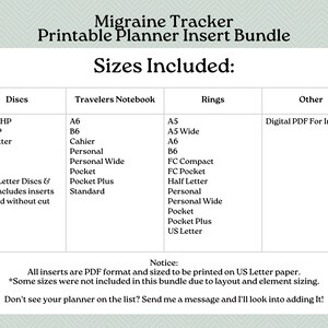 Printable Insert Bundle - Migraine Tracker - Etsy