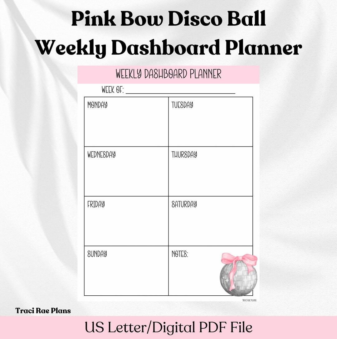 Pink Bow Disco Ball Weekly Dashboard Planner | US Letter/digital - Etsy