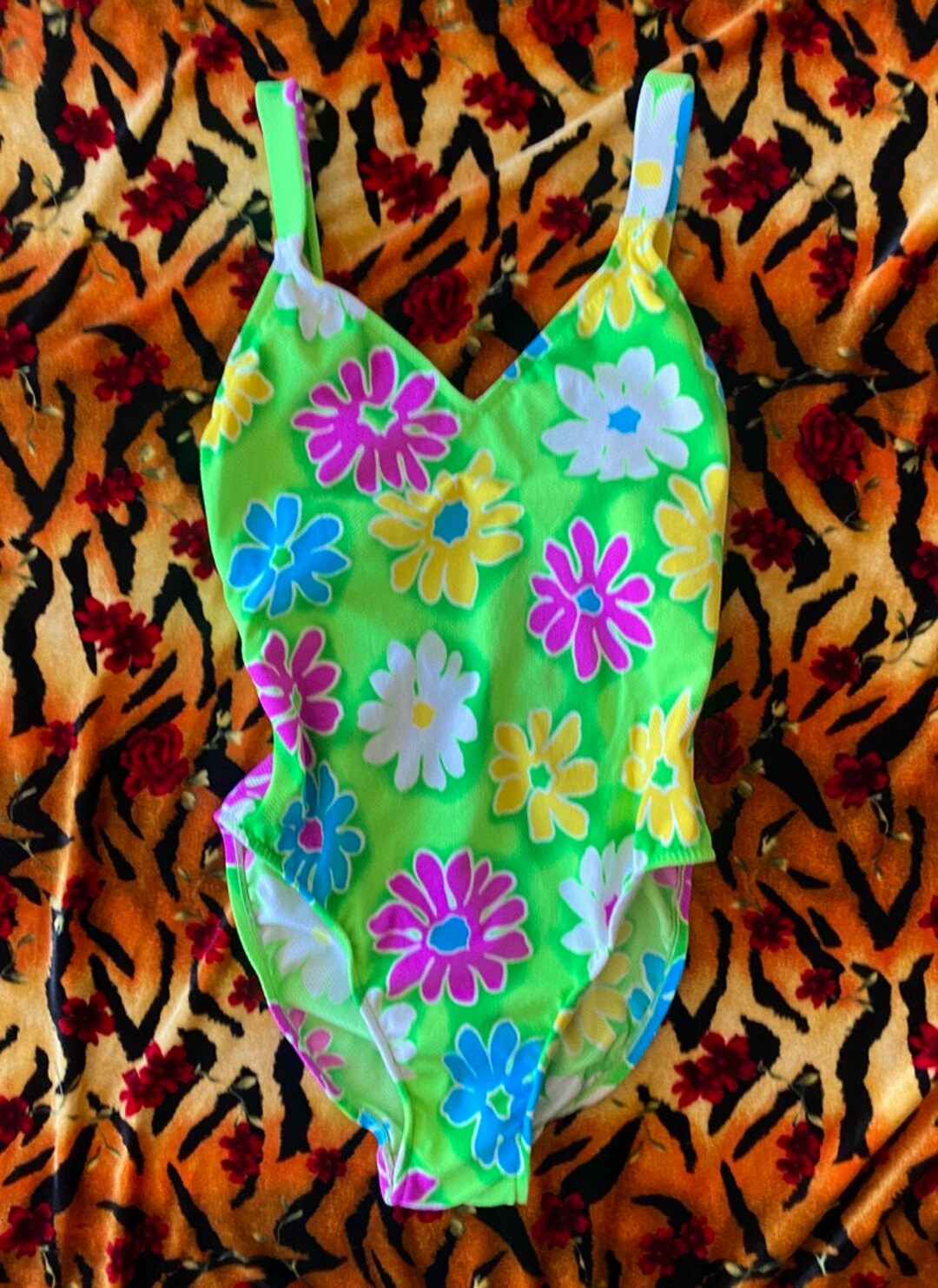 1990s Sample Piece Swimsuit Bright Daisies Colorful Flower Power High ...