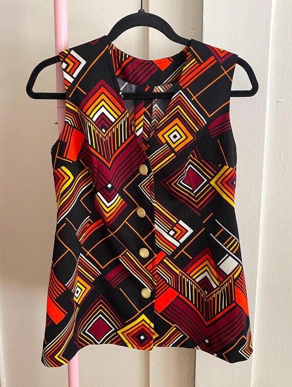 Vintage 1960s/1970s Psychedelic Diamond Pattern Vest … - Gem