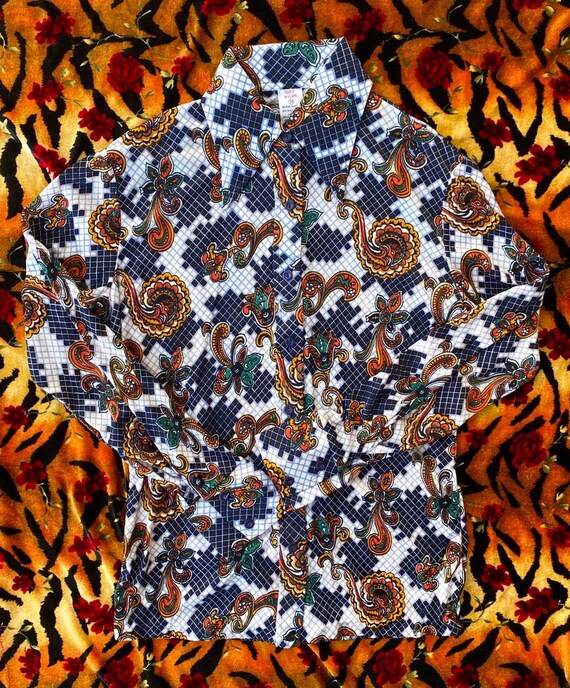 1970s Deadstock Psychedelic Paisley Graph Pattern Dag… - Gem