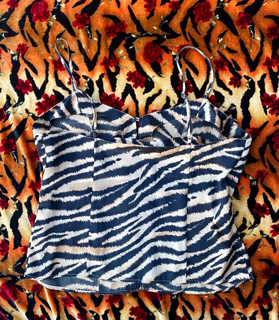 1990s Tiger Print Satin Spaghetti Strap Button-Down C… - Gem