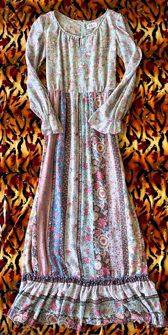 1960s R&K Originals Beautiful Sheer Floral Bird Natur… - Gem