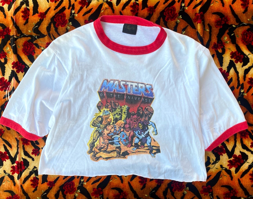 1980s Masters of the Universe HE-MAN Red Ringer Cropped Graphic Tee ...