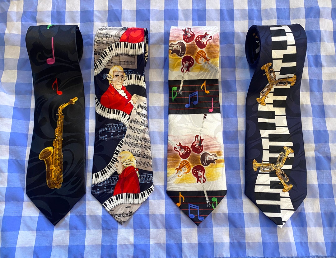 1990s Steven Harris Handmade Music Themed Novelty Print Ties! - Etsy