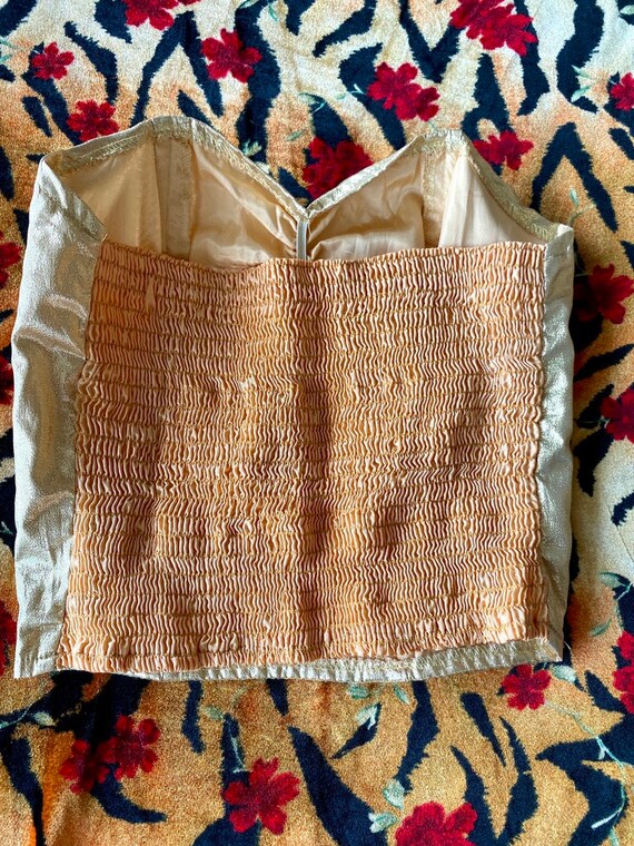 1980s FIRE Strapless Gold Lamé Bustier Crop Top with … - Gem