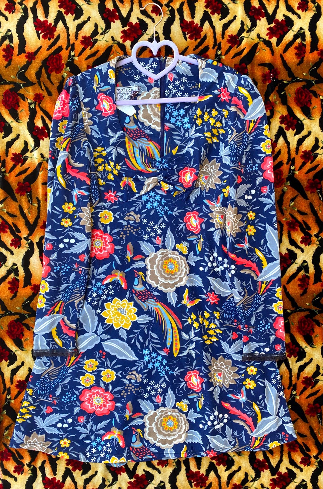 1960s SUNDAY'S CHILD Psychedelic Nature Novelty Print Mini Dress Size ...