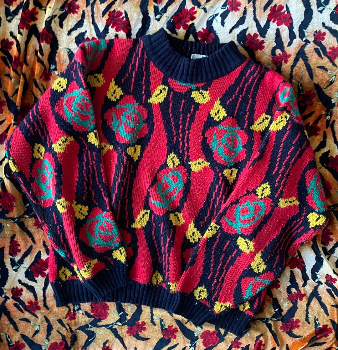 1980s one Step Up Abstract Rose Pattern Pullover - Etsy