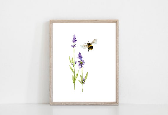 Lavender and Bee Watercolor Art Print | Etsy