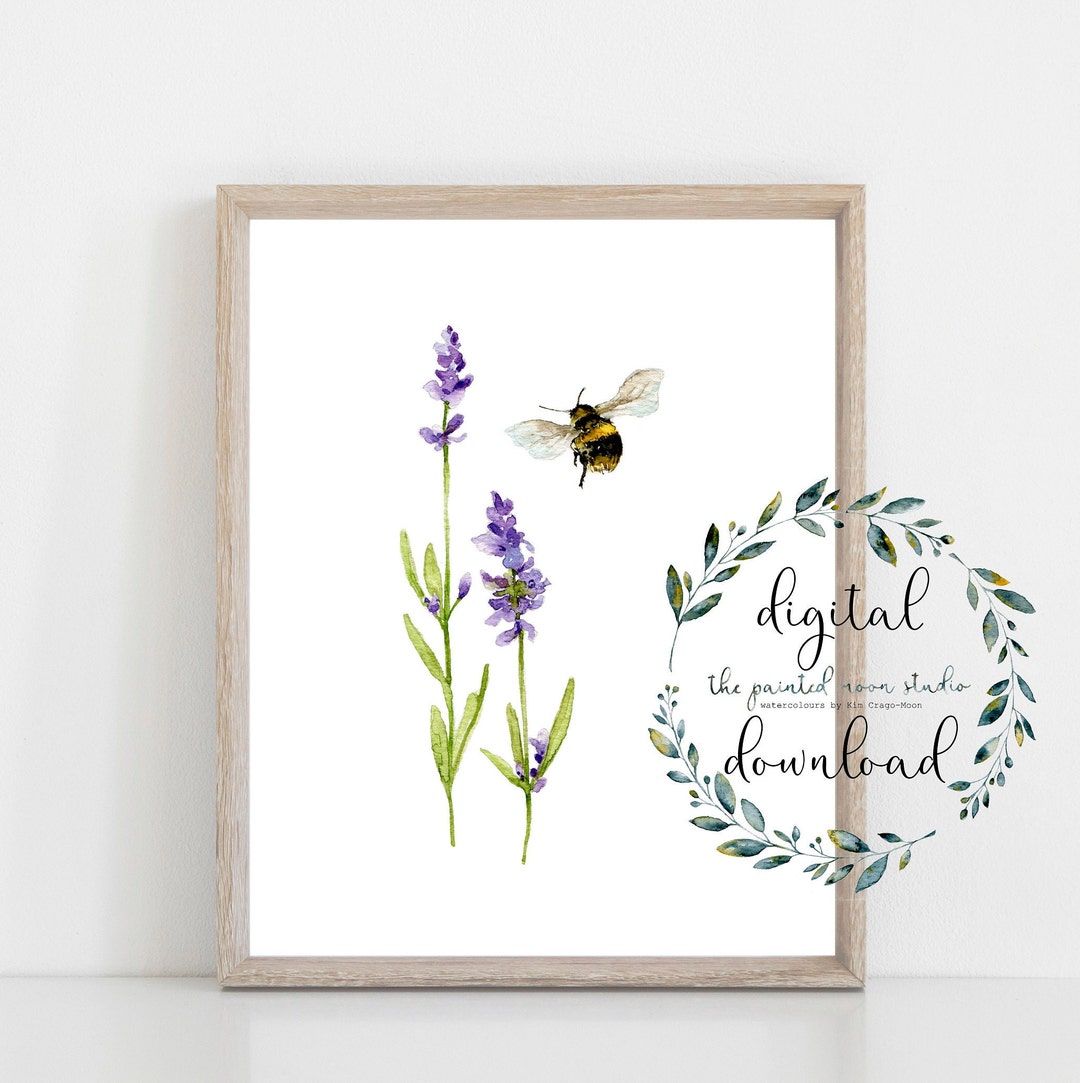 Watercolor Bumble Bee and Lavender Printable Wall Art - Etsy