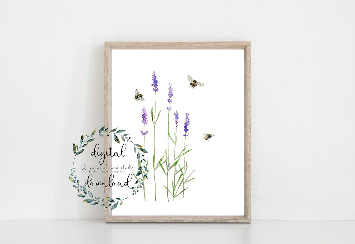 Watercolor Lavender and Bumble Bee Printable Wall Art 8 X 10 - Etsy