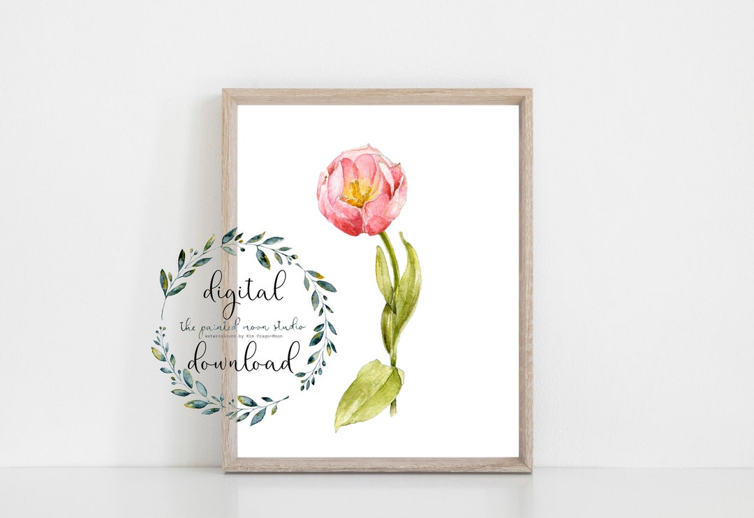 Pink Tulip Digital Download Watercolor Art - Etsy