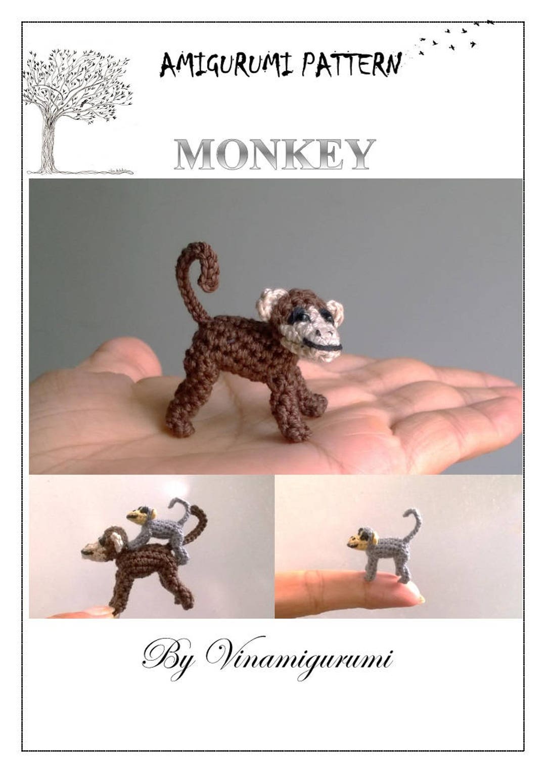 Mini Monkey Pattern, Miniature Amigurumi, Animals Crochet - PDF INSTANT ...