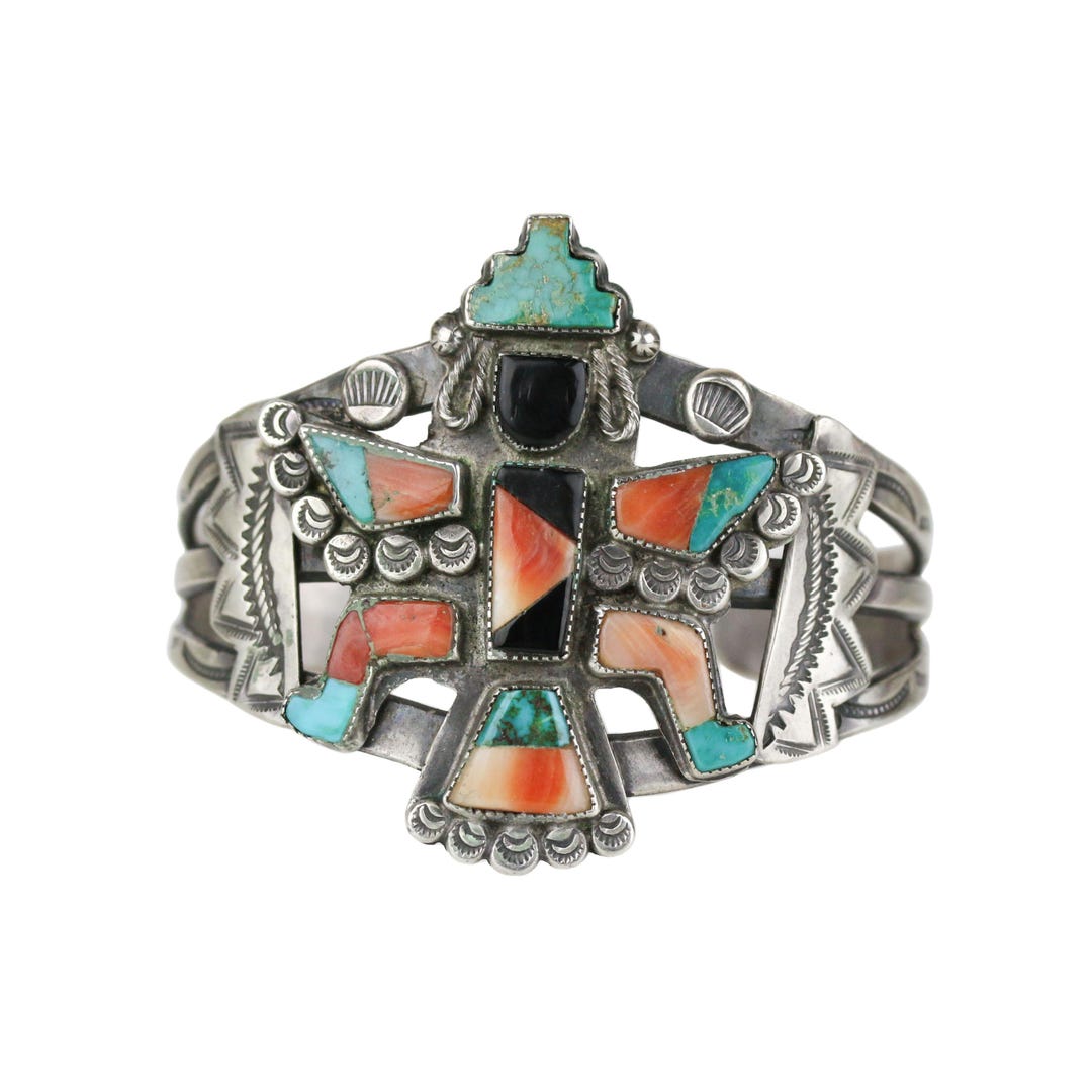 Vintage 1940's Zuni Knifewing Sterling Silver Multi Stone Inlay Cuff ...