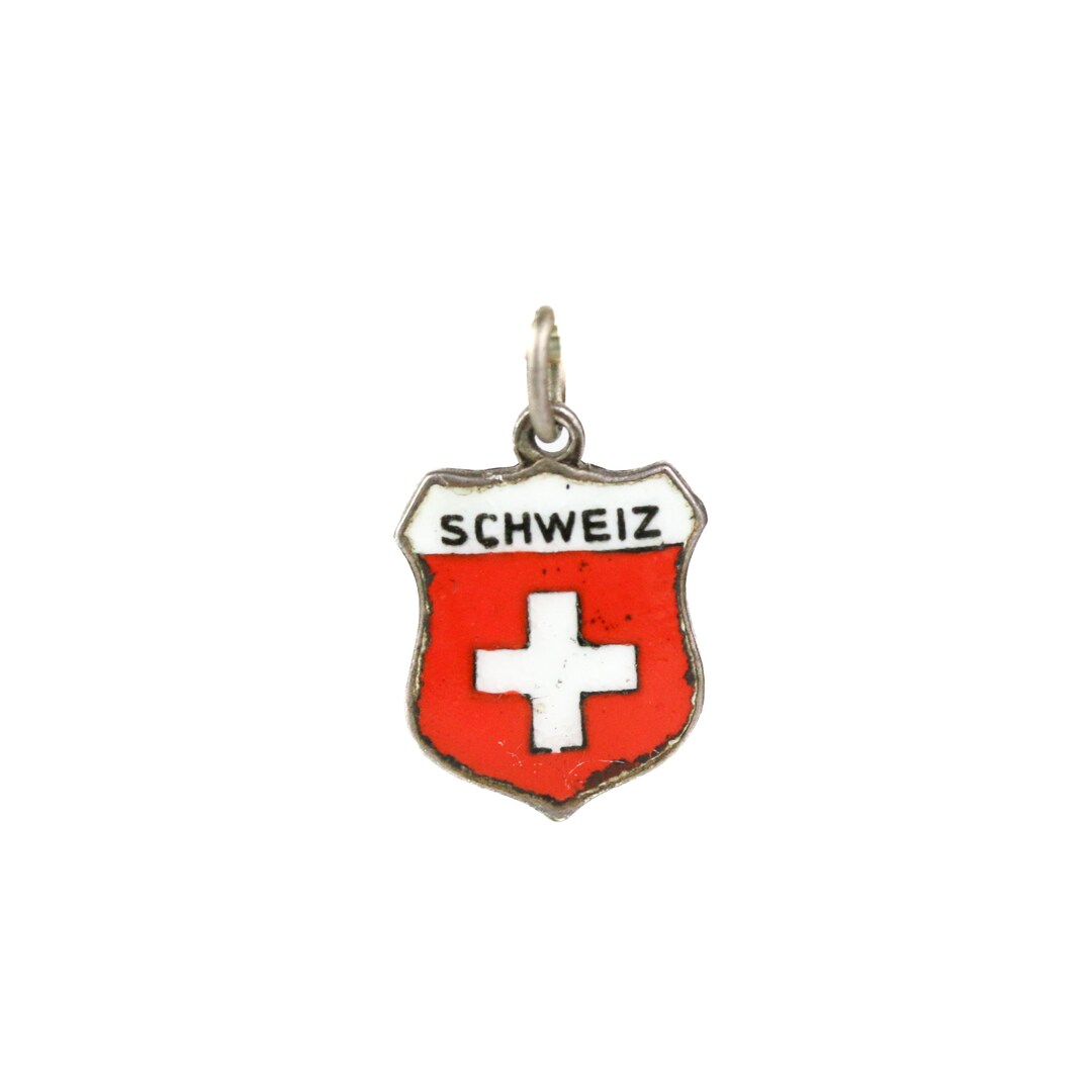 Vintage 800 Silver Enamel Switzerland Schweiz Shield Charm - Etsy