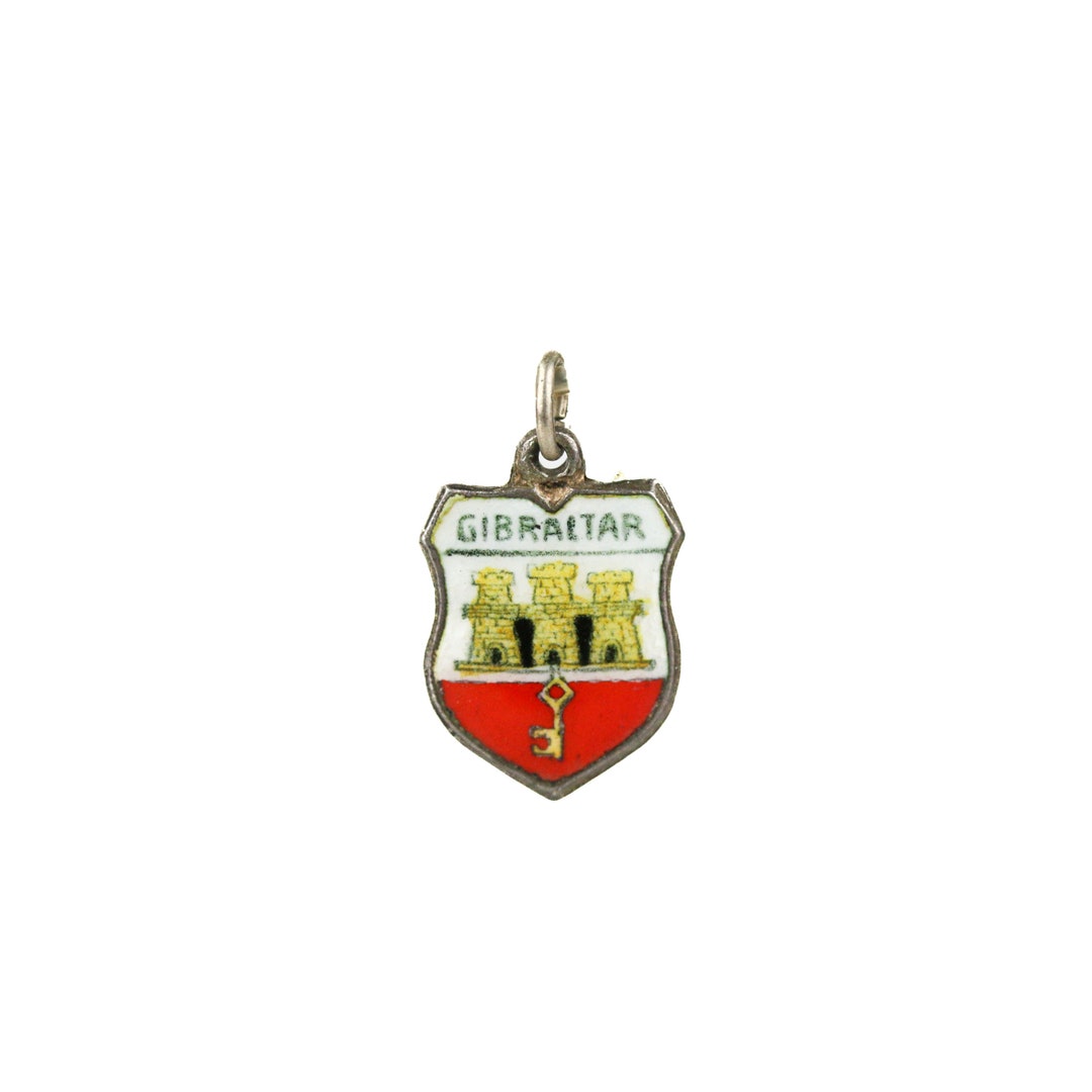 Vintage 800 Silver Enamel Gibraltar Shield Charm - Etsy