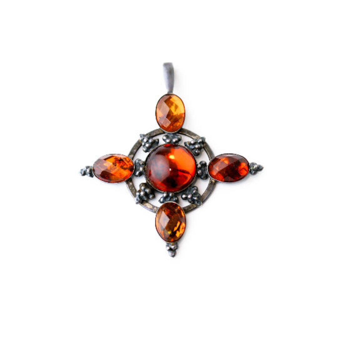 Vintage Sterling Silver & Amber Cross Pendant - Etsy