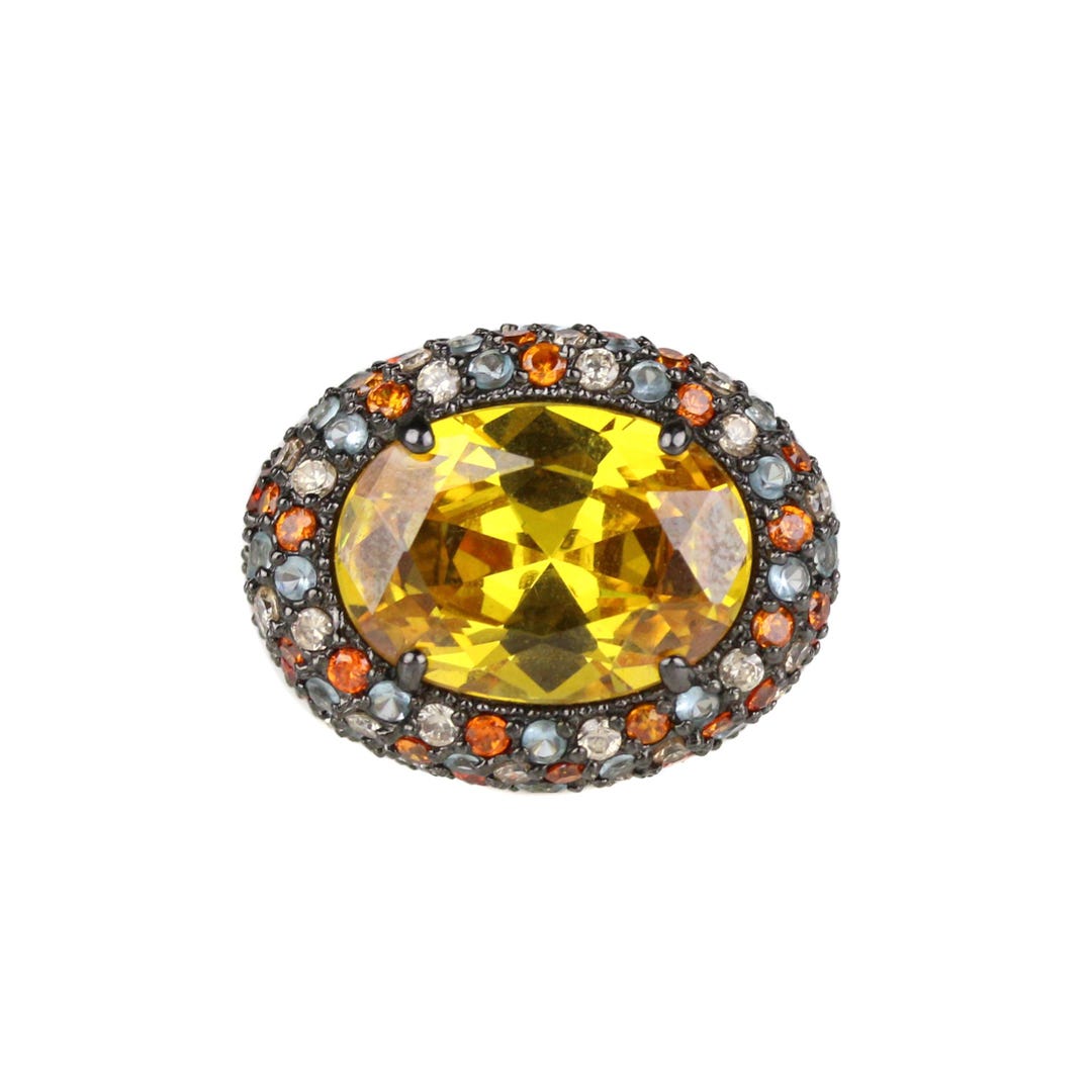 Designer PJM Sterling Silver Multi-color CZ High Dome Cocktail Ring Sz ...