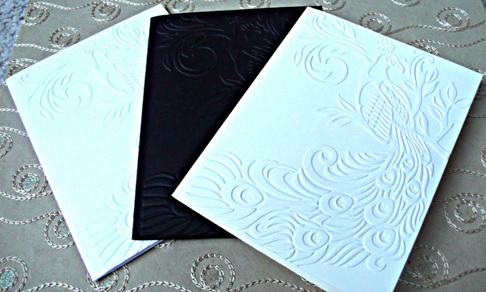 Embossed Cards Set, Blank Notecard Set, Peacock Card, Notecard Set ...
