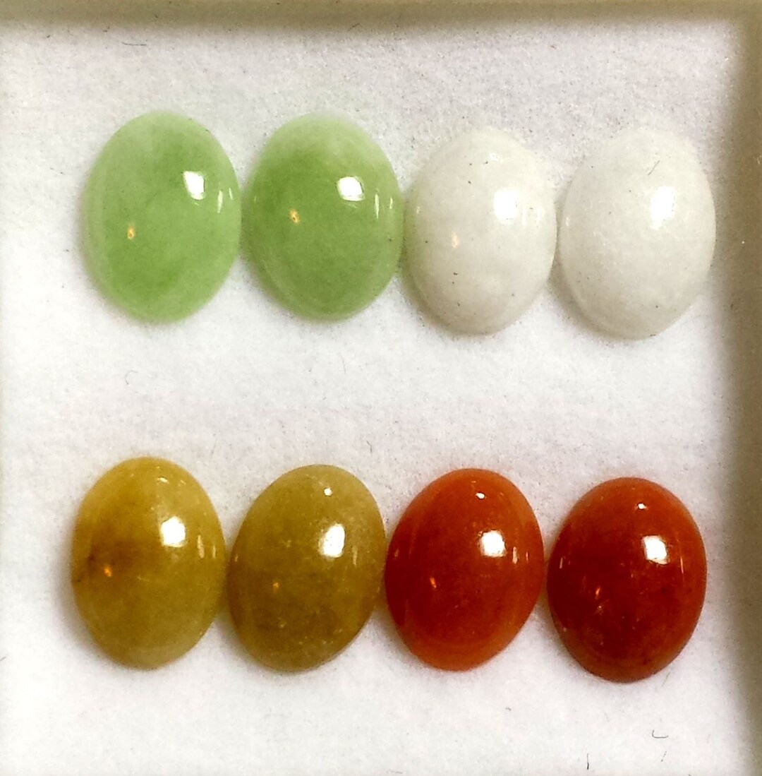 Genuine Multicolor Jade 12x10mm Oval 4 Pair Matched Green Orange White ...