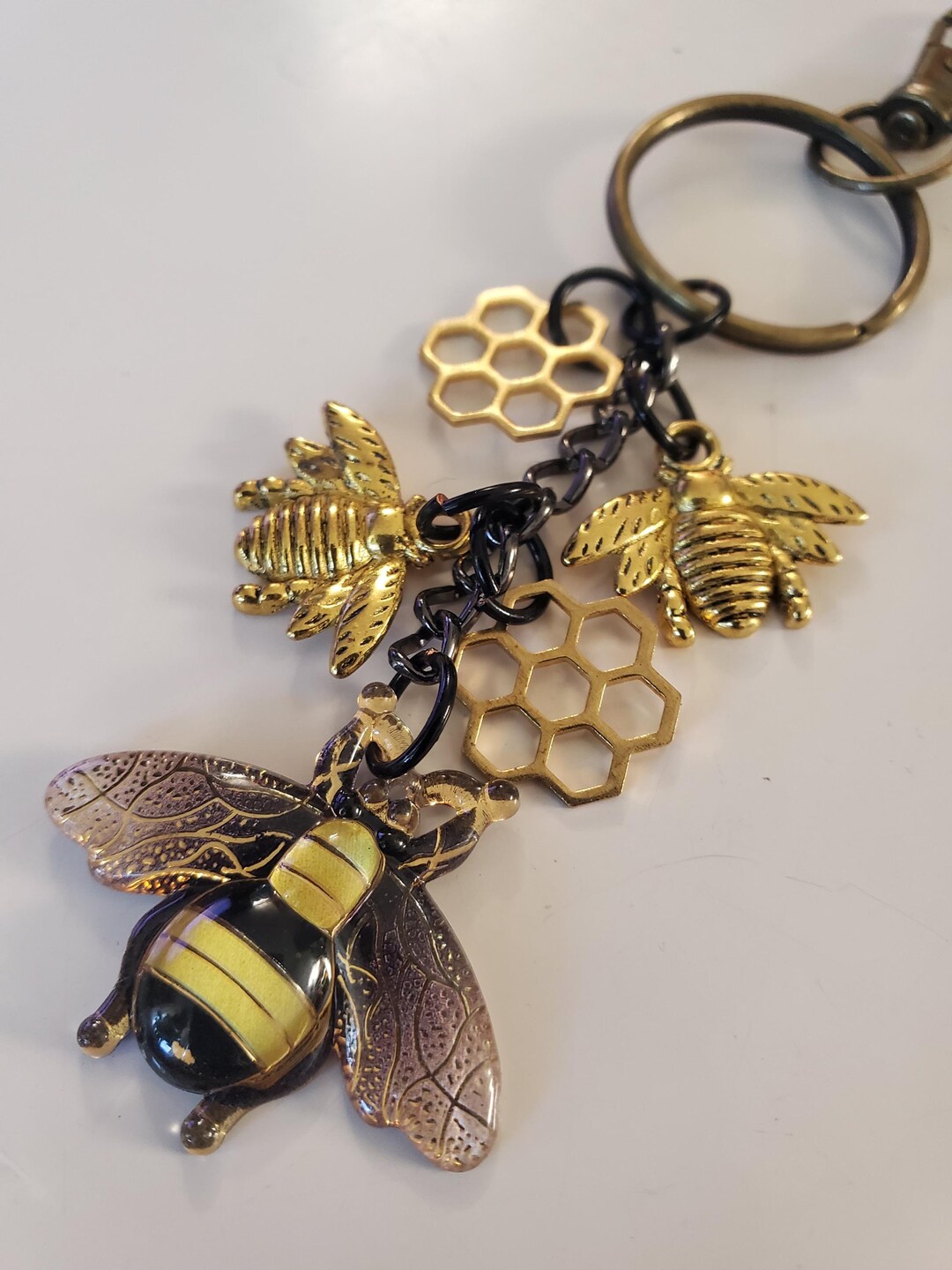 Honeybee Honeycomb Keychain: Gold, Black & Yellow Bag Charm - Etsy