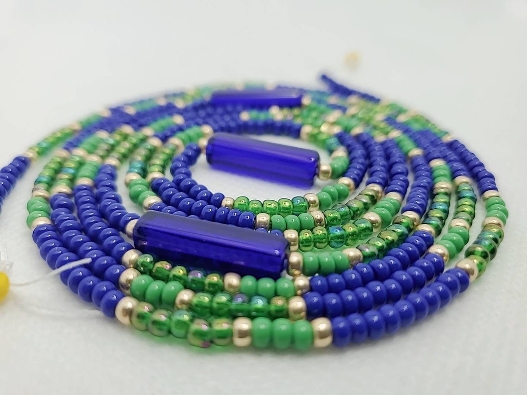Royal Blue & Gold Seed Bead Waist Beads: Afrocentric Belly Chain - Etsy