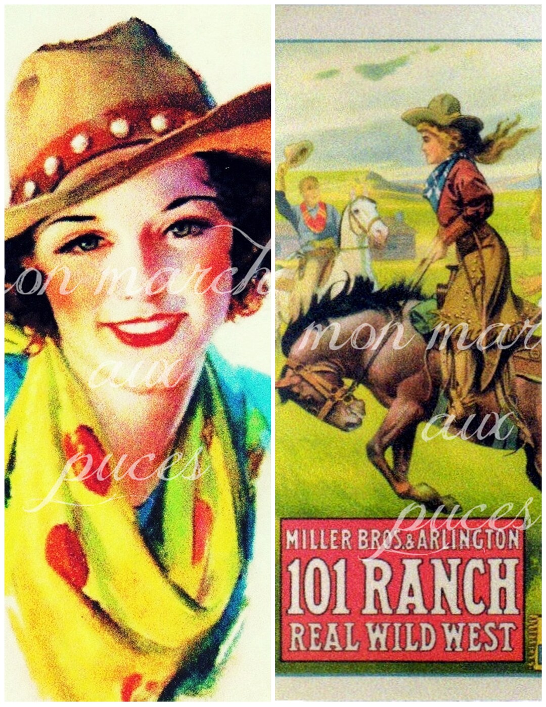 INSTANT DOWNLOAD Vintage Cowgirls Rodeo X2 Pieces of Paper Ephemera ...