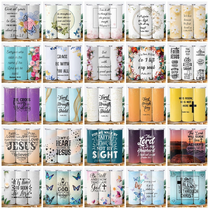 70 Skinny Tumbler Christian Bible Verse Affirmations Sublimation Bundle ...