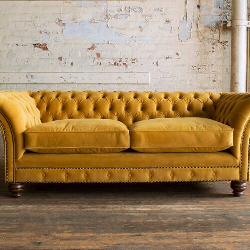Handmade 4 Seater Mustard Velvet Fabric Chesterfield Sofa - Etsy