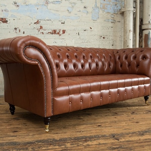 Handmade 3 Seater Vintage Mottled Tan Brown Leather Chesterfield Sofa ...
