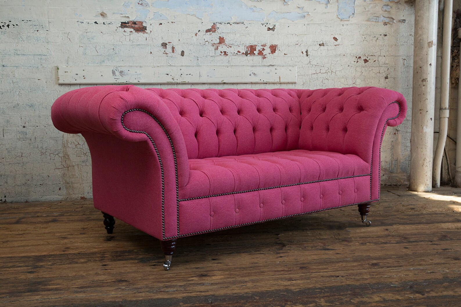 Handmade Bright Pink Wool 2 Seater Chesterfield Sofa | Etsy