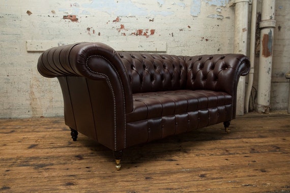 Handmade 2 Seater Vintage Dark Brown Leather Chesterfield Sofa Etsy