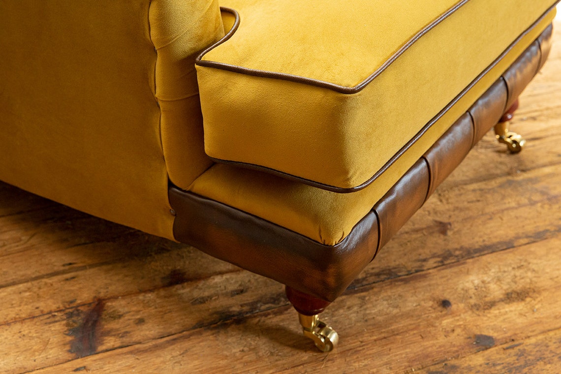 British Handmade Mustard Velvet Chesterfield Armchair With Antique Tan ...