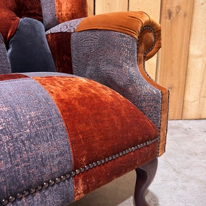 Unique Orange & Grey Patterned Velvet Patchwork Chesterfield High Back ...