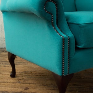 British Handmade Turquoise Blue Velvet Chesterfield High Back Wing ...