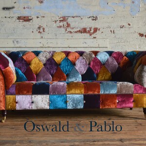 Unique British Handmade 3 Seater Bright Multicoloured Patchwork Velvet ...