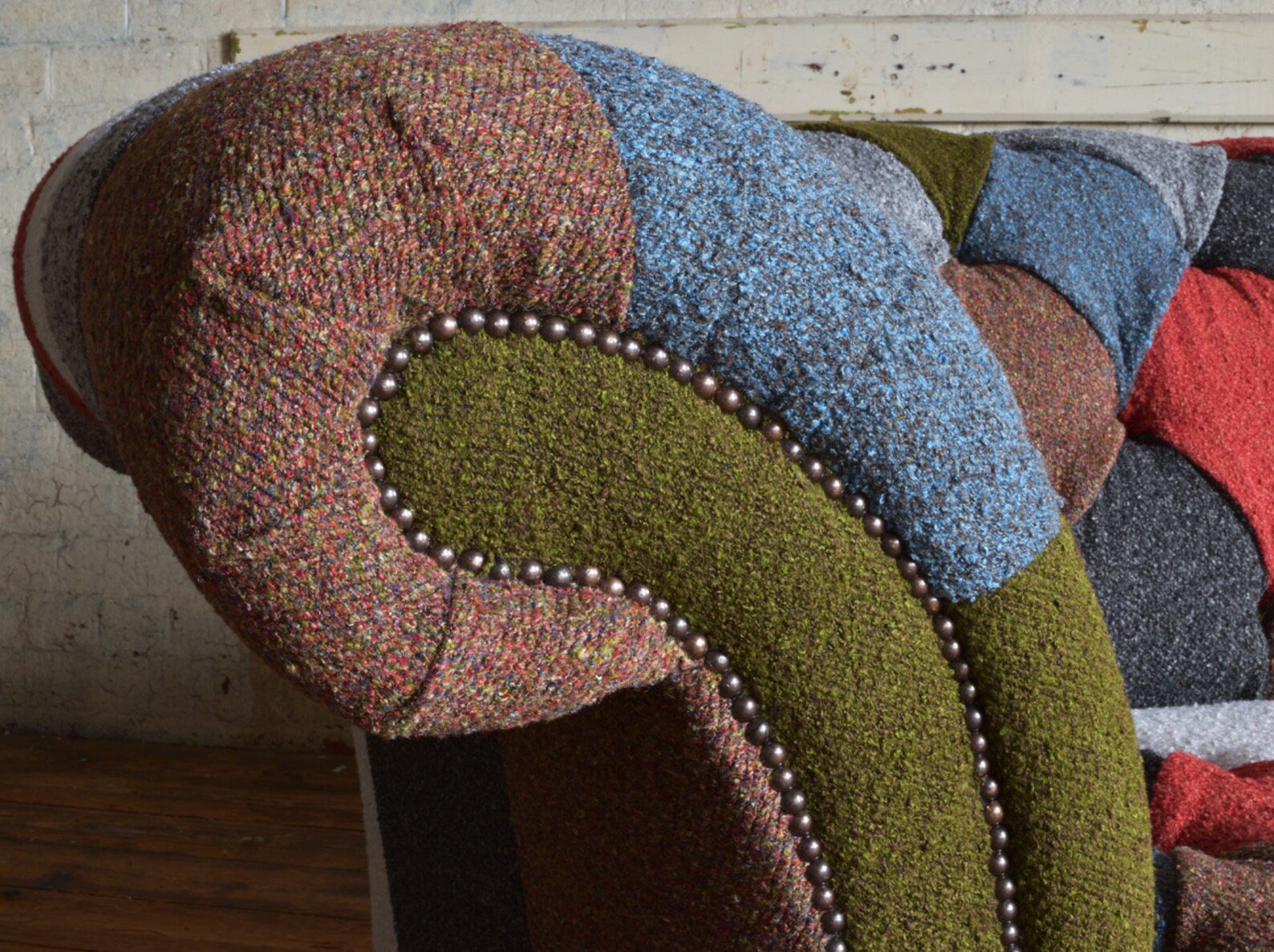 3 Seater Multi Coloured Bouclé Fabric Chesterfield Sofa, Unique British ...