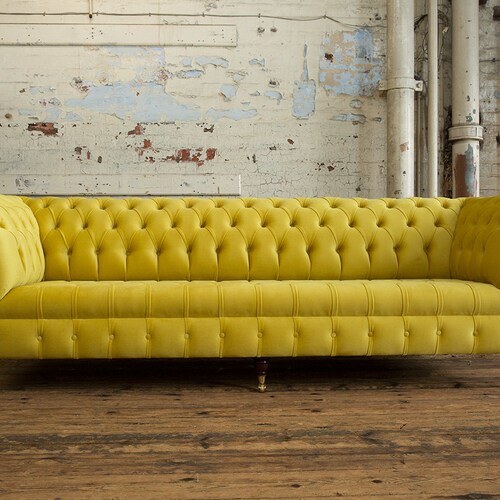 Handmade 4 Seater Mustard Velvet Fabric Chesterfield Sofa - Etsy