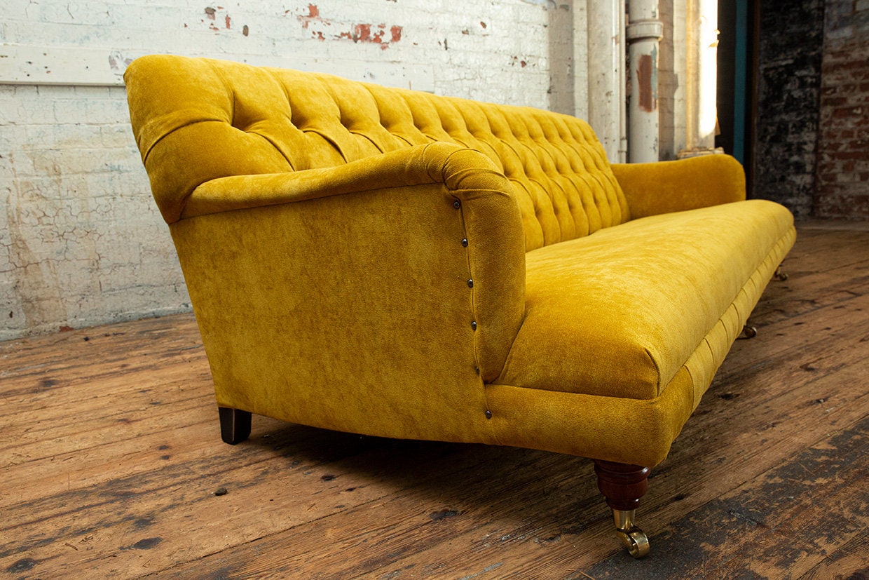 Handmade 4 Seater Mustard Velvet Fabric Chesterfield Sofa - Etsy UK