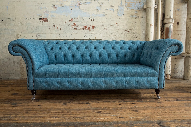 British Handmade Blue Distressed Velvet 3 Seater Chesterfield - Etsy UK