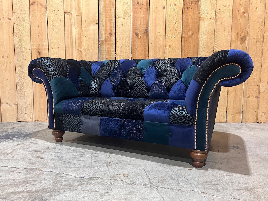 Unique British Handmade 2 Seater Navy Blue Velvet Fabric Patchwork Chesterfield Sofa - Etsy UK