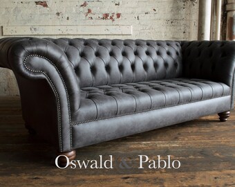 3 Seater Slate Grey Vegan Friendly Eco Friendly Leather Chesterfield Sofa Other Sizes Etsy
