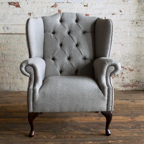 British Handmade Dark Grey Herringbone Wool High Back Wing - Etsy