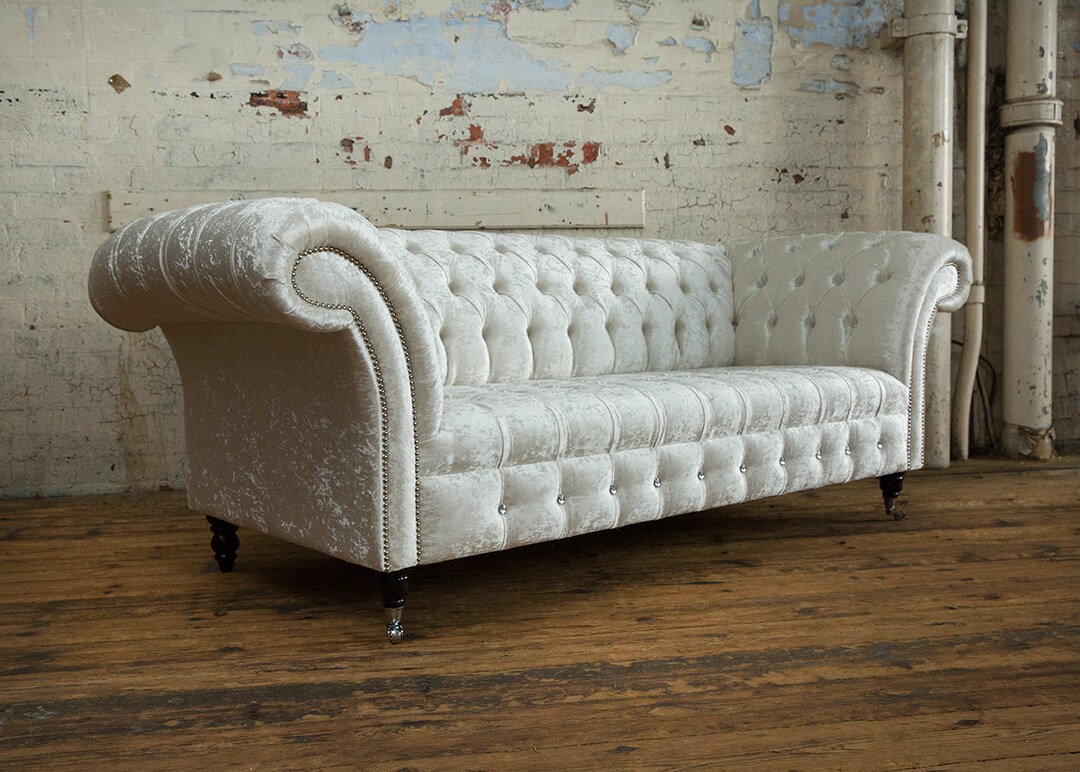 British Handmade Cream Crushed Velvet 3 Seater Chesterfield Sofa Etsy