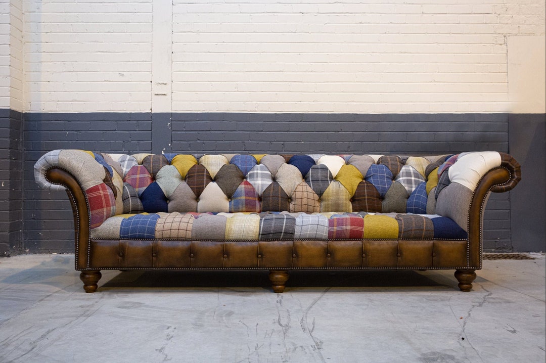 Unique British Handmade 4 Seater Patchwork Chesterfield Sofa ...